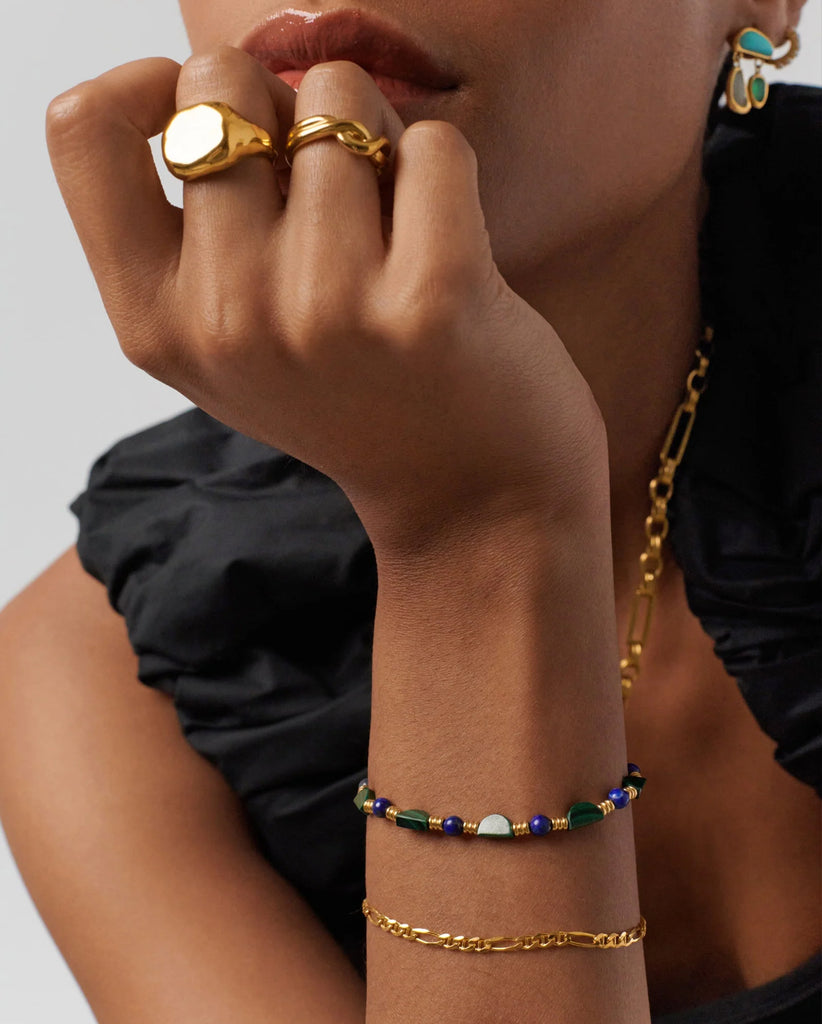 ZENYU GREEN BEADED HALF MOON BRACELET / GOLD – FABRIC