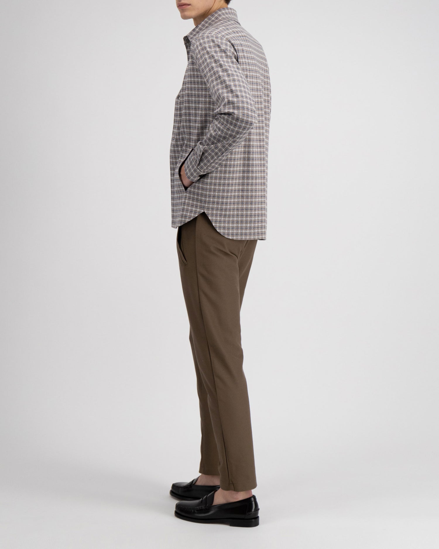 SHIRT JACKET TATTERSALL / BEIGE & NAVY – FABRIC