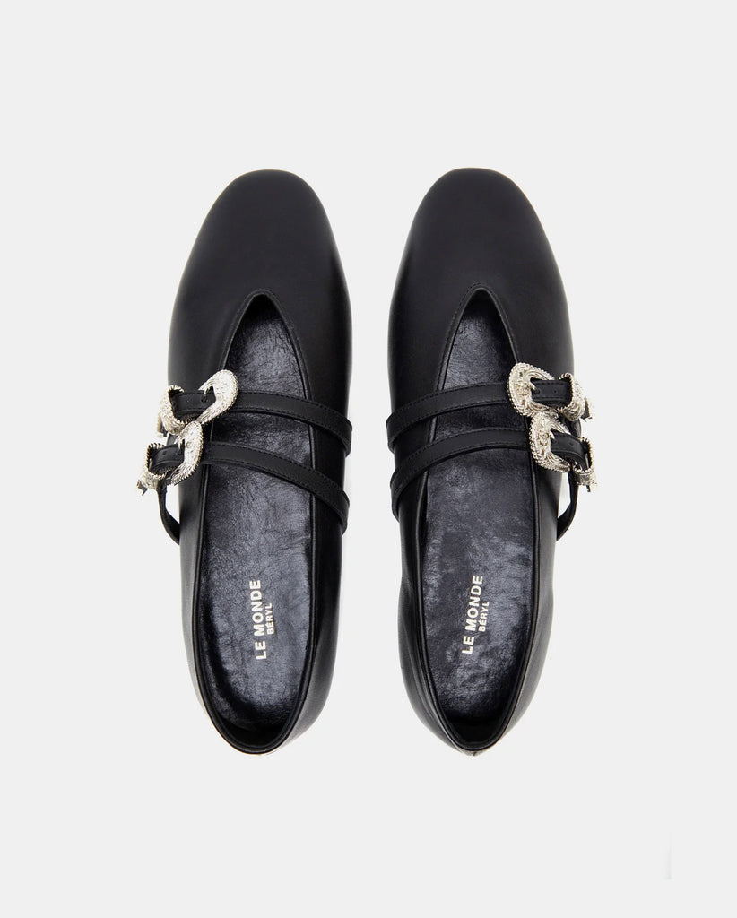 CLAUDIA LEATHER SLIPPERS WESTERN BUCKLE / BLACK – FABRIC