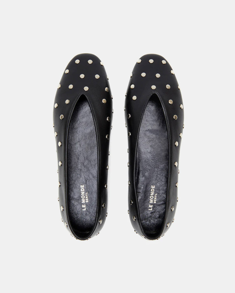 REGENCY STUDDED LEATHER SLIPPER / BLACK – FABRIC