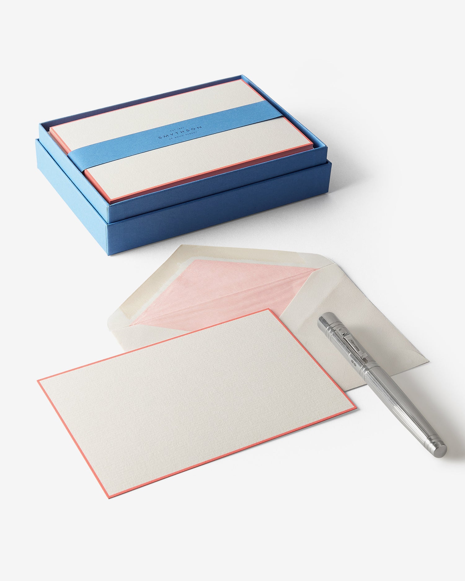 BORDERED CORRESPONDENCE CARDS / CORAL – FABRIC