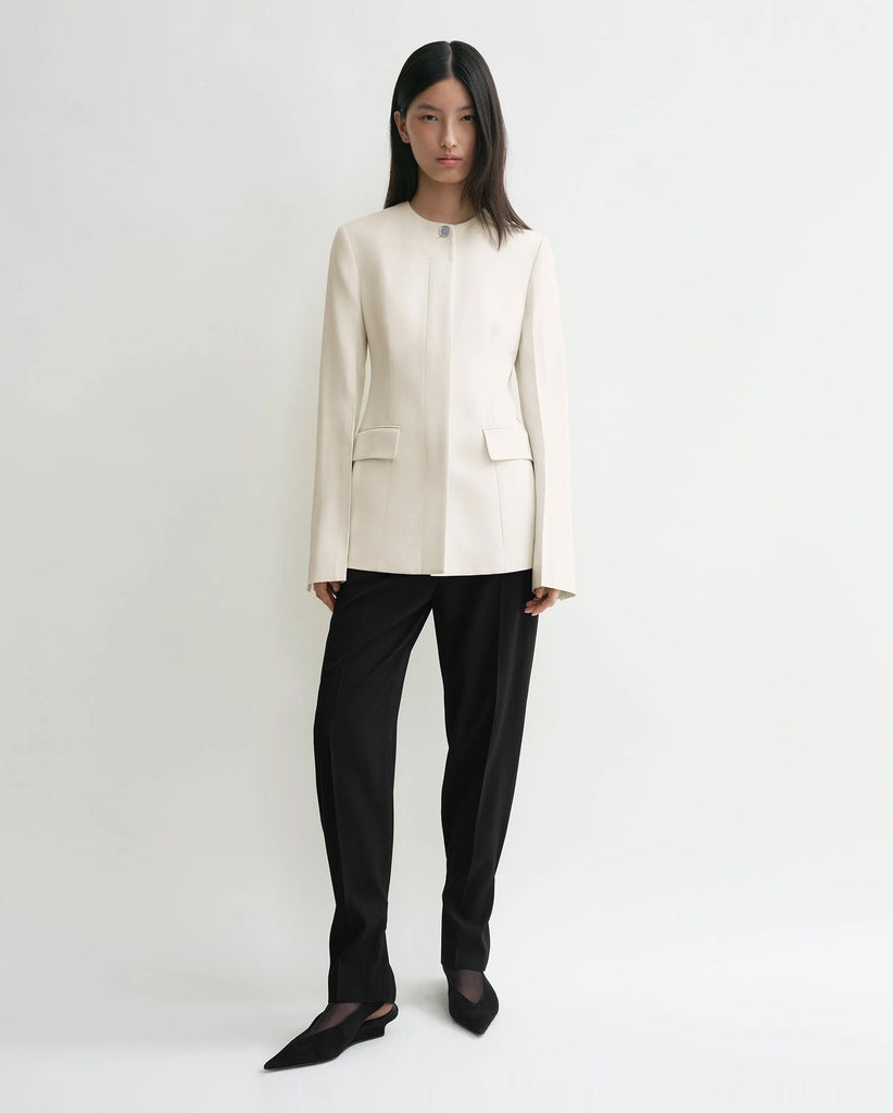COLLARLESS CINCHED JACKET / ECRU – FABRIC