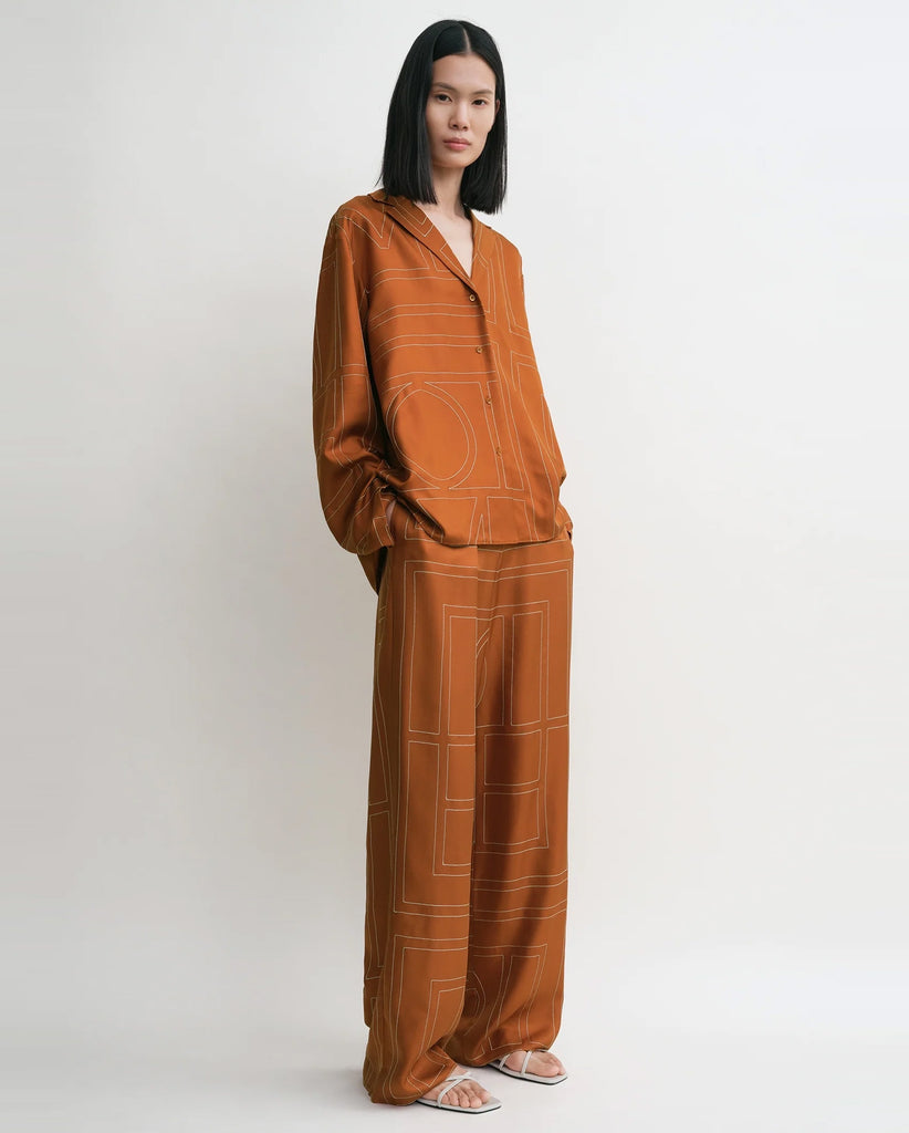 MONOGRAM SILK PJ TOP / TERRACOTTA – FABRIC