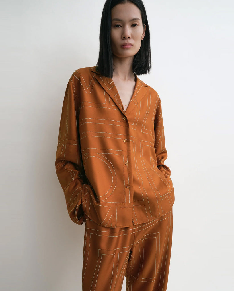 MONOGRAM SILK PJ TOP / TERRACOTTA – FABRIC